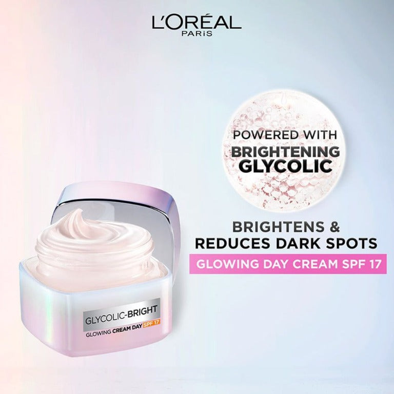 L'Oreal glycolic bright day cream (spf17) 50ml | zed store